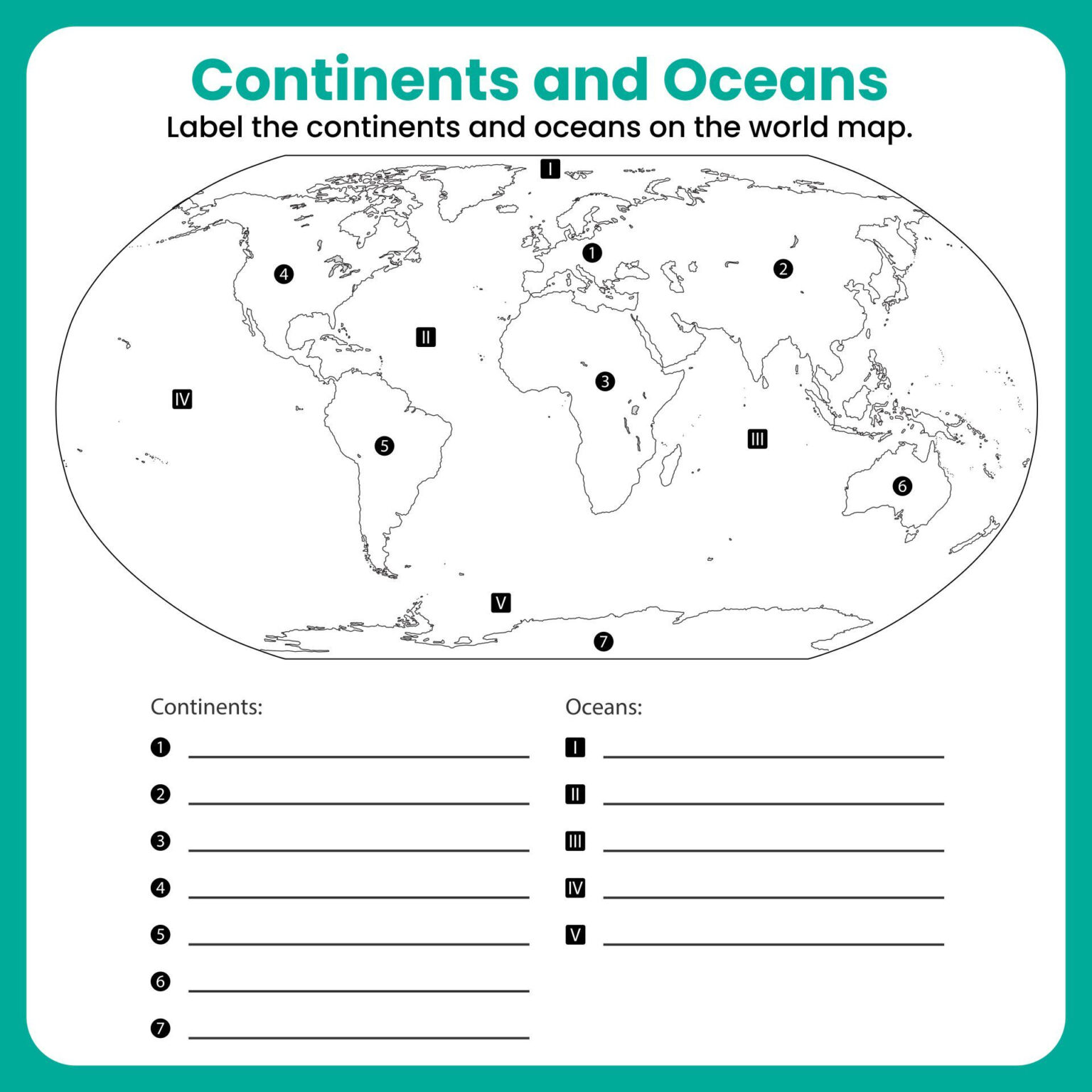 Label Continents and Oceans Printable | Printable Labels