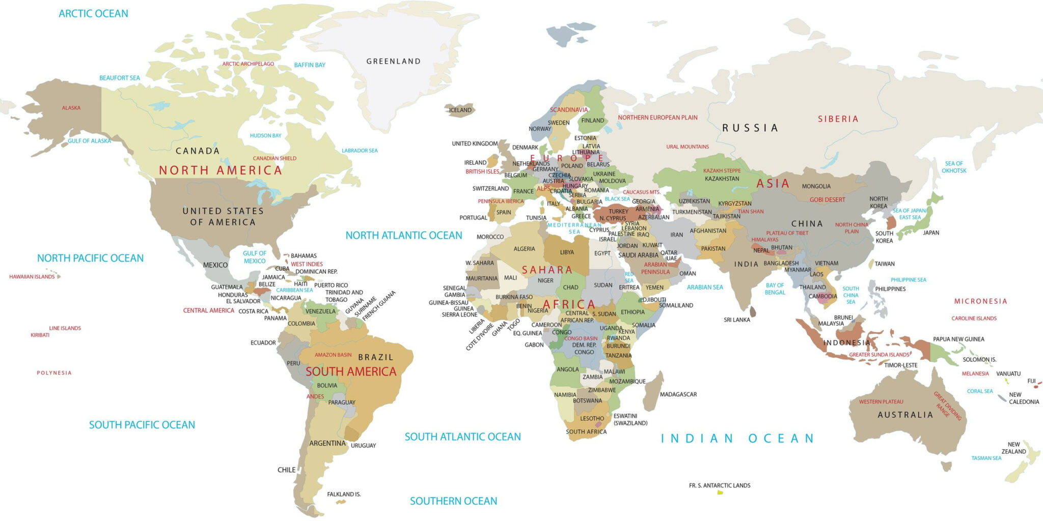World Map Printable With Countries Labeled | Printable Labels